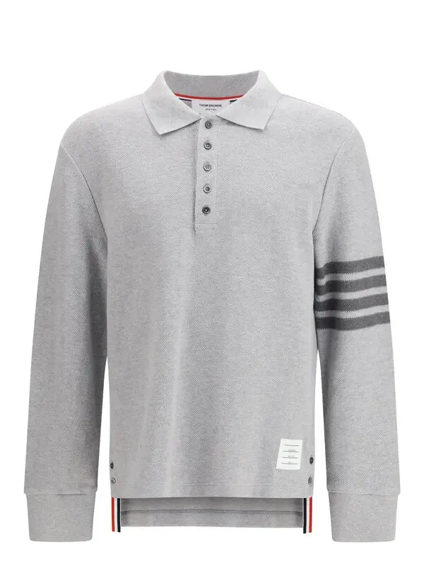 Thom Browne Piqué Long-sleeve Polo - Gray