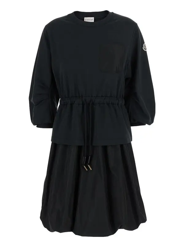 Moncler Tech Fabric Dress With Elasticated Waist And Logo Patch - Multicolor
