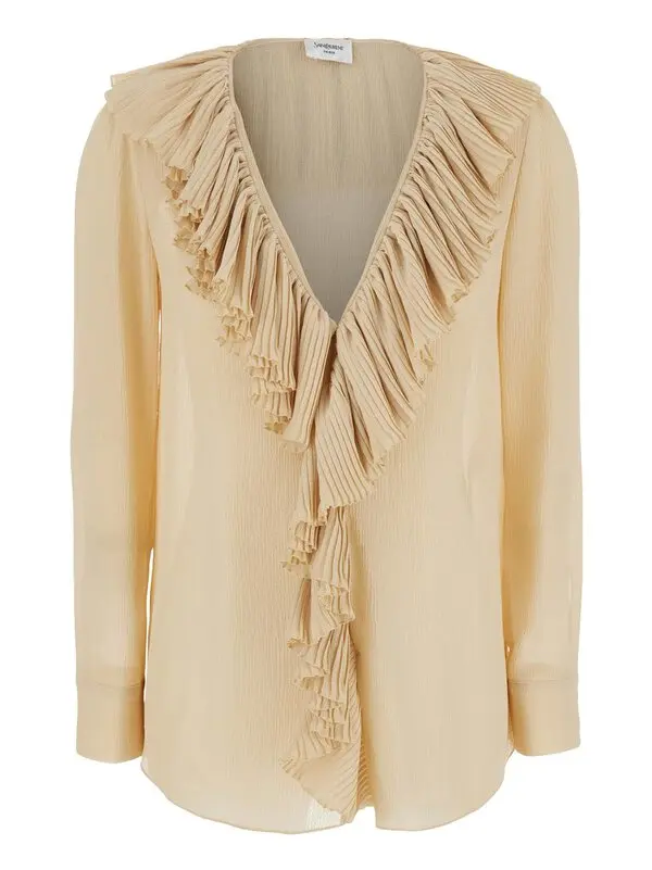 Saint Laurent Silk Blouse With Ruffle Detail - Multicolor