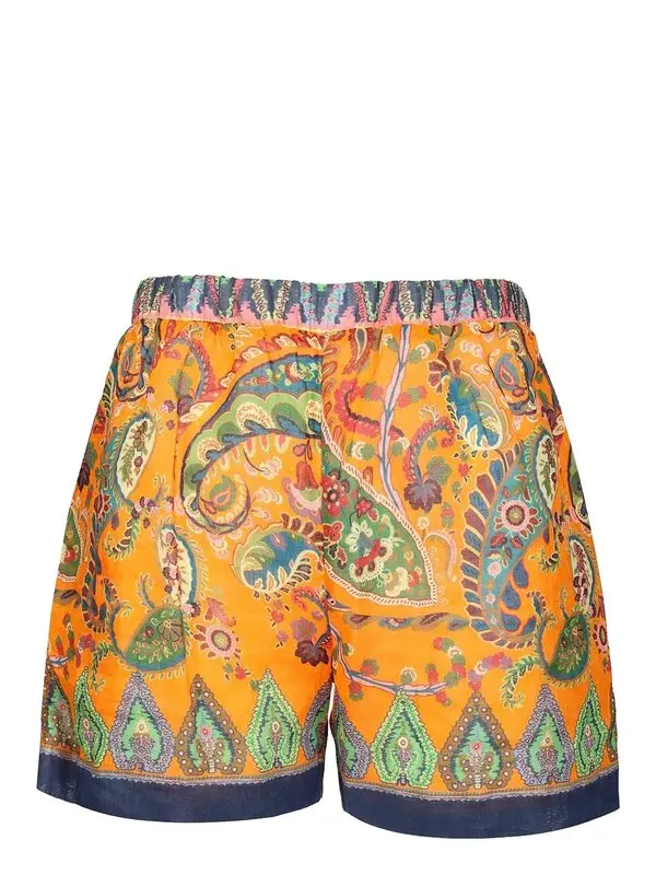 Etro High-waisted Paisley Print Ramie Shorts - Orange