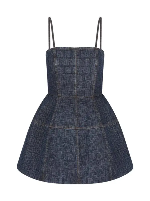 Fendi Dark Quilted Motif Bustier Dress - Blue