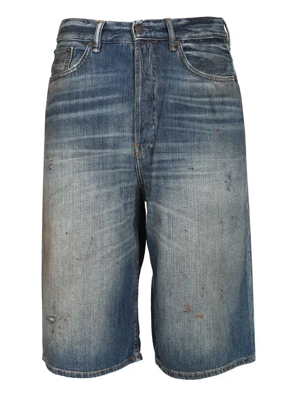 Acne Studios Organic Cotton Wide Leg Denim Shorts - Blue