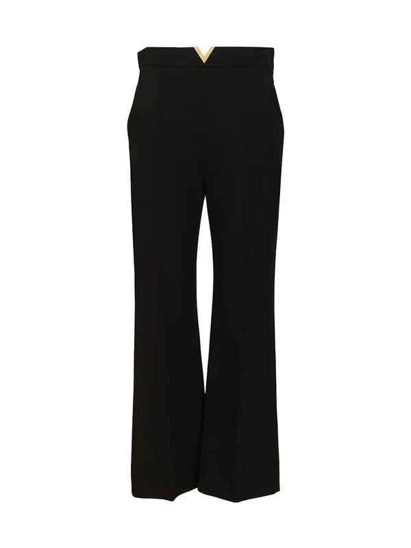 Valentino Garavani Vlogo Wool Crepe Regular Trousers - Black