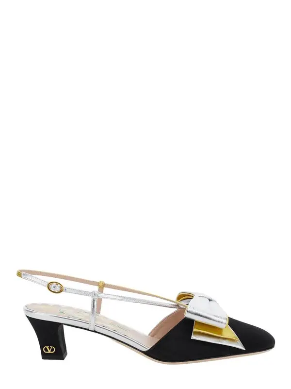 Valentino Garavani Black Leather Slingback Pumps With Oversized Bow - Multicolor