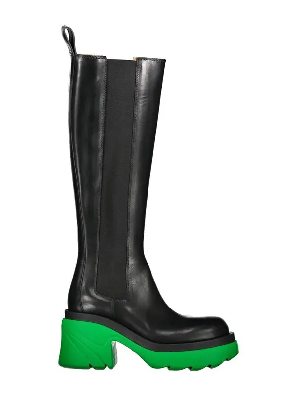 Bottega Veneta Leather Knee-high Boots With Green Platform Sole - Black