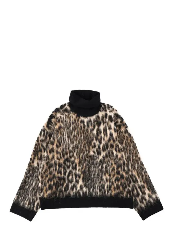 GANNI Leopard Print High Neck Sweater - Multicolor