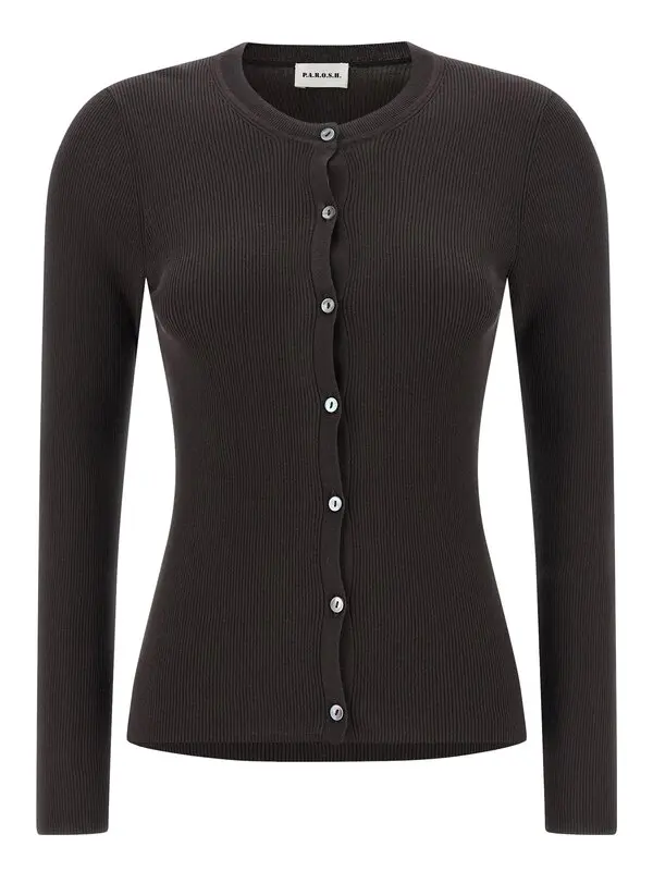P.a.r.o.s.h Ribbed Cotton Blend Cardigan - Brown