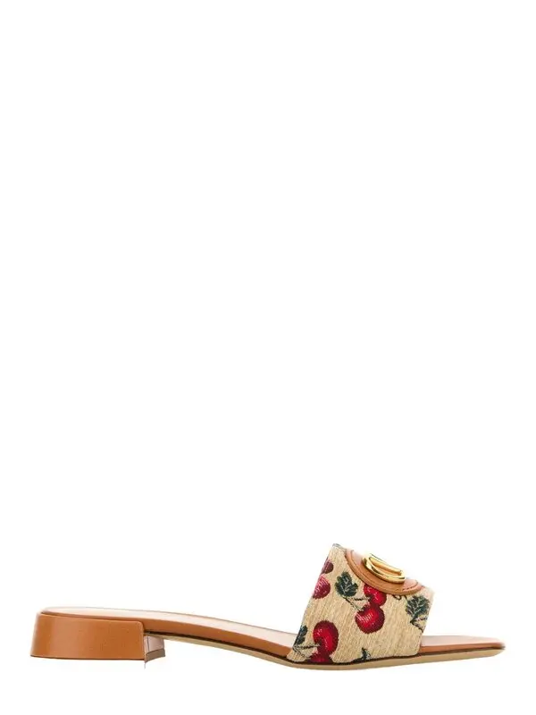 Valentino Garavani Embroidered Raffia Vlogo Signature Slippers - Multicolor