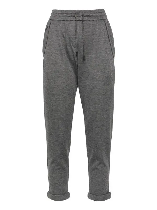 Brunello Cucinelli Monili Chain Detail Cotton Blend Track Pants - Gray