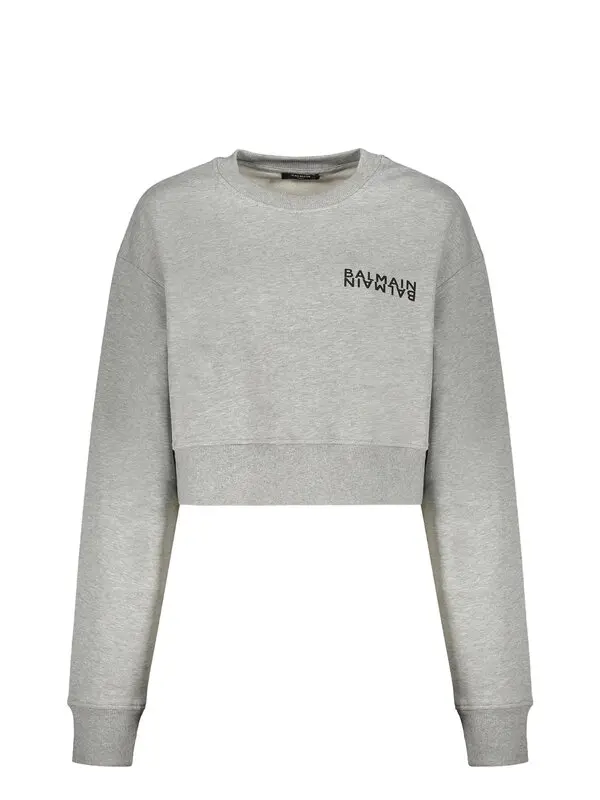 Balmain Cropped Logo Sweatshirt - Gray
