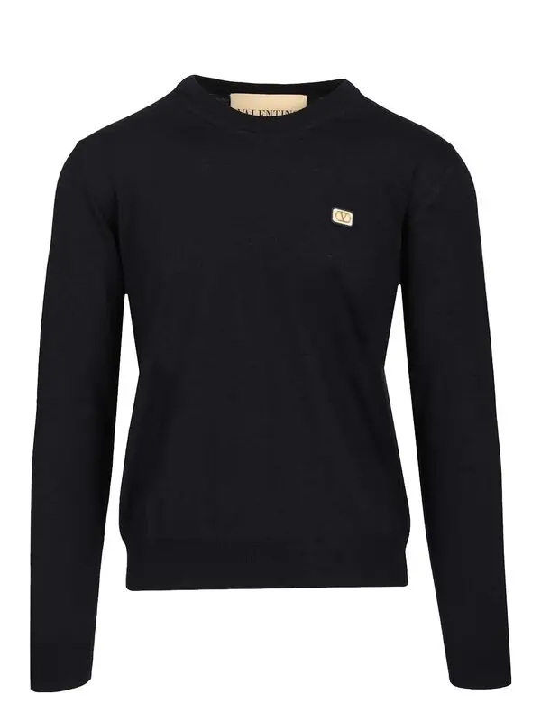 Valentino Garavani Vlogo Wool Crew Neck Sweater - Blue