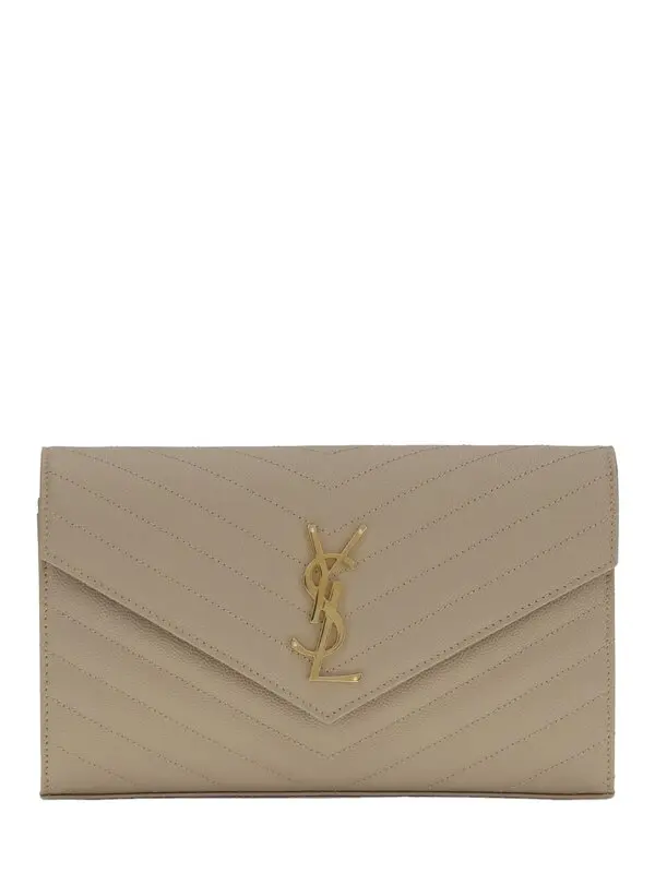 Saint Laurent Monogram Quilted Leather Shoulder Bag - Cream