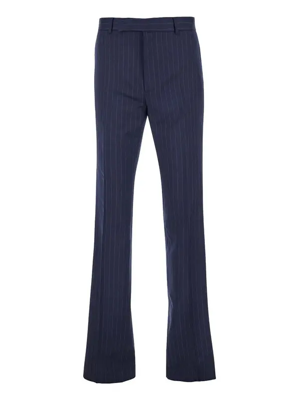 Givenchy Blue Wool Flared High-waisted Pinstripe Pants - Multicolor