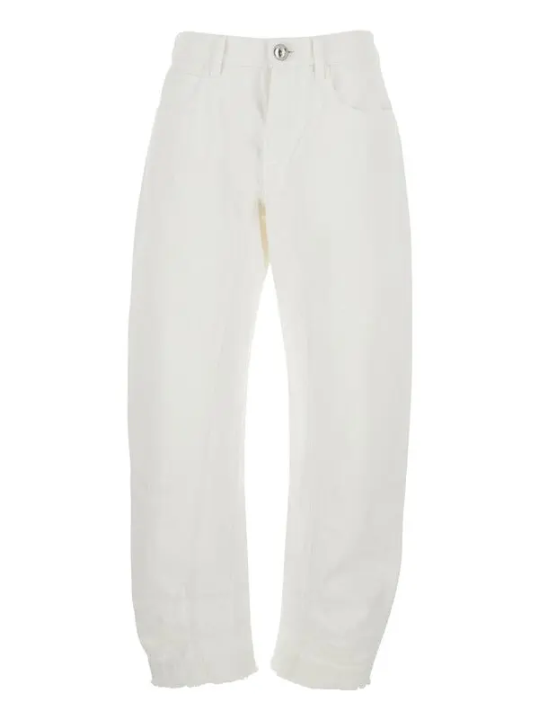 JIL SANDER White Denim Jeans With Fringed Hem - Multicolor