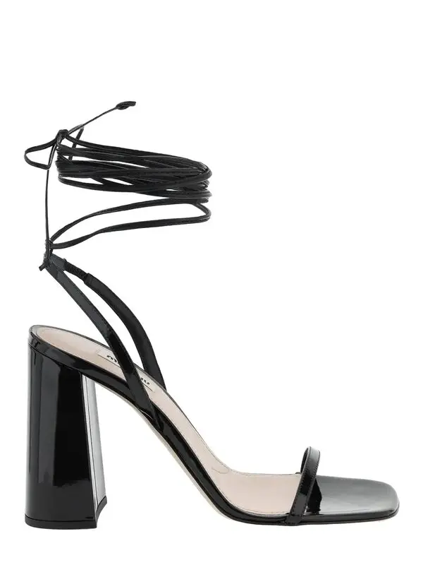 Miu Miu Leather Square Toe Lace-up Heeled Sandals - Black