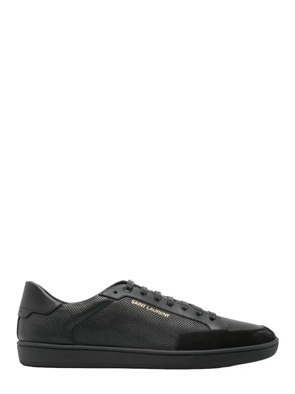 Saint Laurent Leather And Suede Perforated Low Top Sneakers - Black