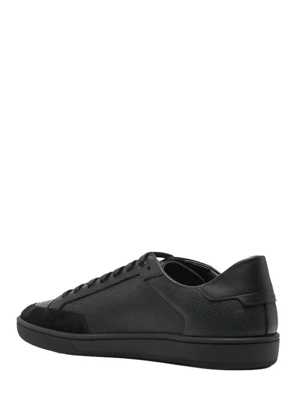Saint Laurent Leather And Suede Perforated Low Top Sneakers - Black