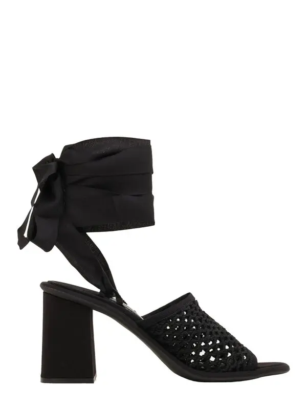 Miu Miu Macrame Lace-up Sandals With 8cm Heel Made In Italy - Black