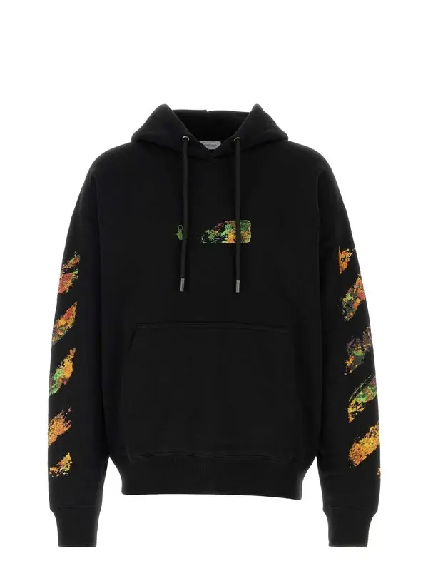 Off-White Cotton Hooded Sweatshirt - Black
