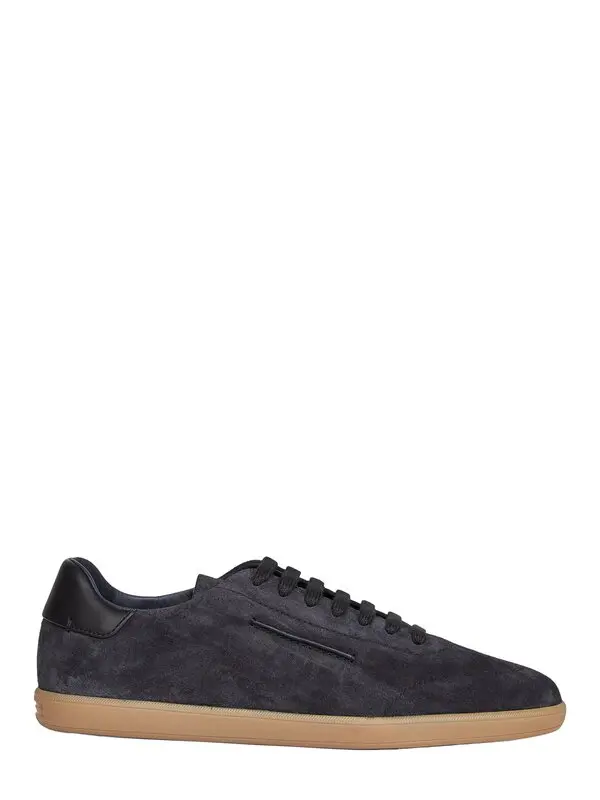 Zegna Dark Blue Suede Low-top Sneakers - Multicolor