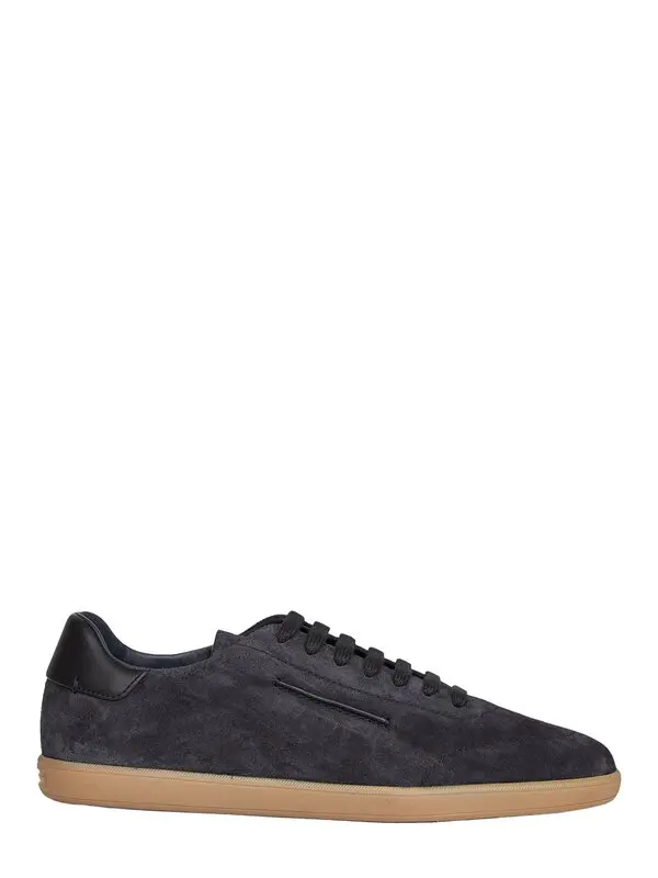 Zegna Dark Blue Suede Low-top Sneakers - Multicolor