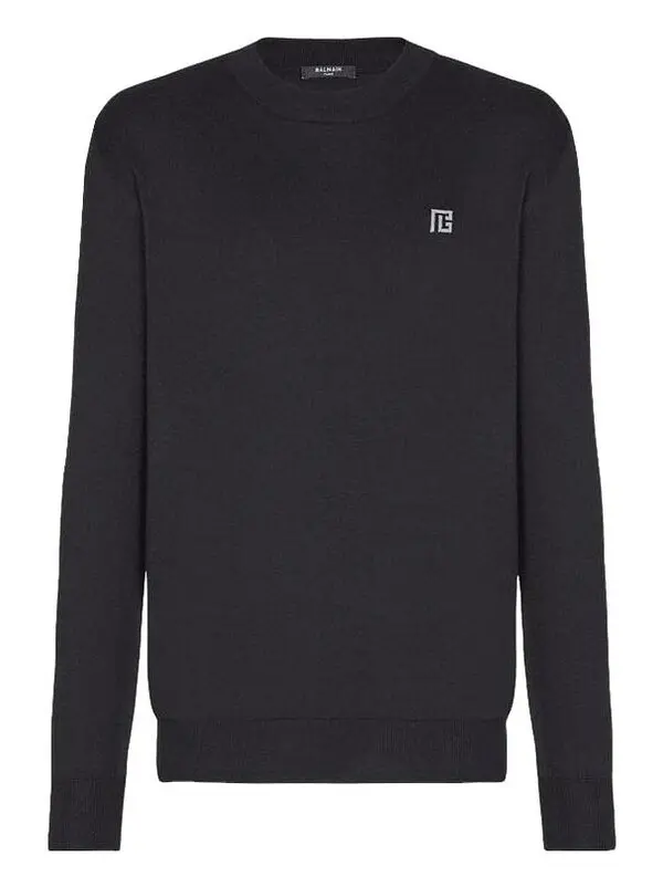 Balmain Logo Detail Silk Blend Crew Neck Long Sleeve T-shirt - Black