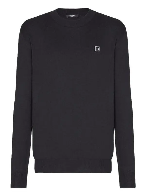 Balmain Logo Detail Silk Blend Crew Neck Long Sleeve T-shirt - Black