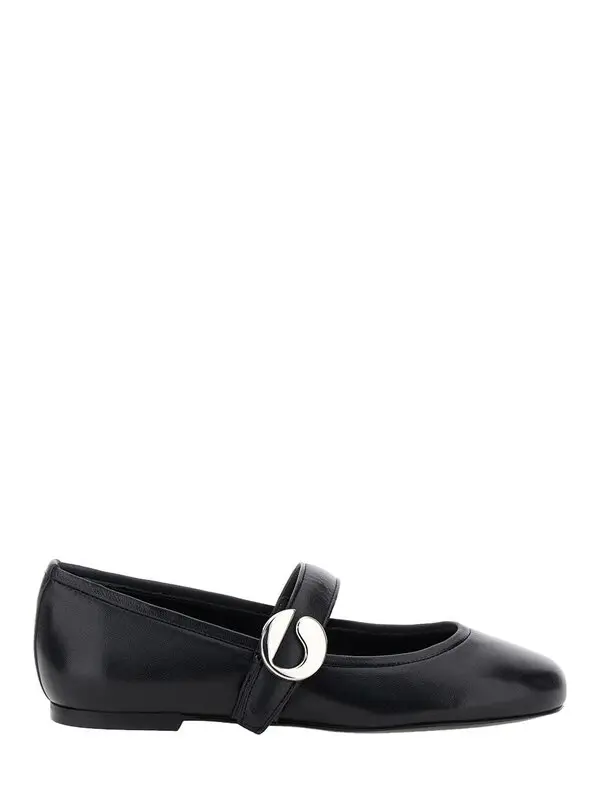 Coperni Black Leather Ballerinas With Metallic Logo Strap - Multicolor