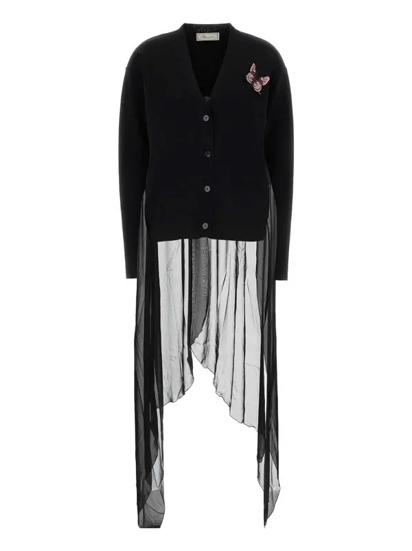 Blumarine Viscose Blend Cardigan With Draped Detail - Black