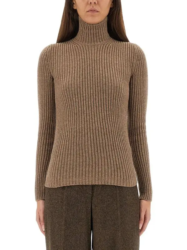 Max Mara Ribbed Wool And Cashmere Turtleneck Sweater - Brown