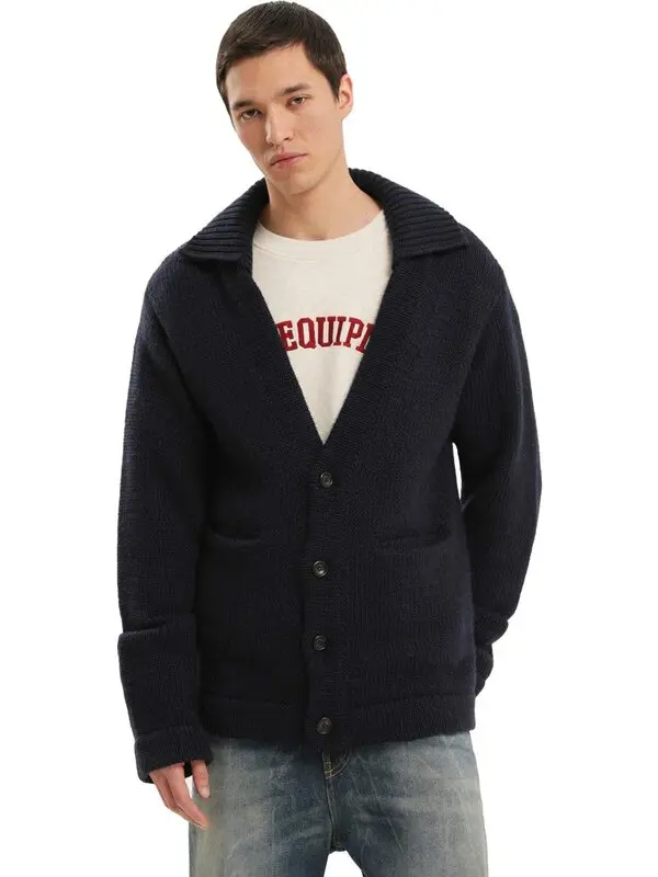 1989 STUDIO Wool Cardigan With Ribbed Details - Blue