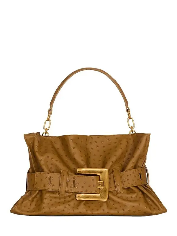 Balmain Shoulder Bag With Gold-tone Hardware And Buckle Detail - Brown