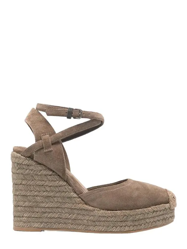 Brunello Cucinelli Suede Rope Wedge Espadrilles - Brown