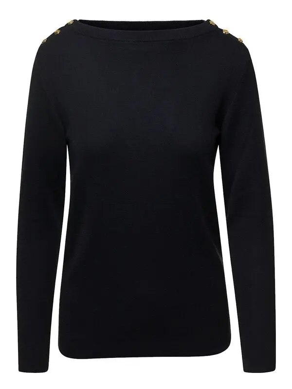 Gucci Black Cashmere Sweater With Golden Logo Buttons - Multicolor