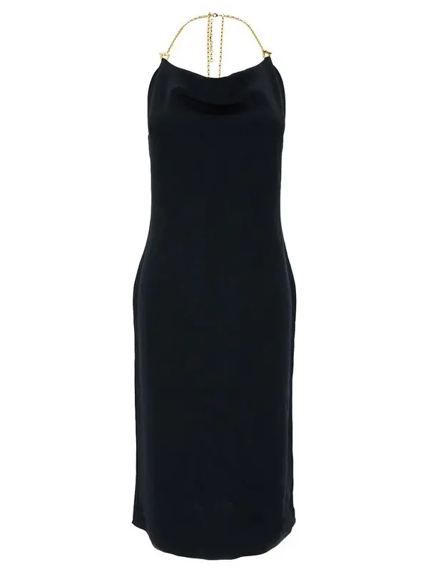 Bottega Veneta Midi Dress With Chain Strap In Double Viscose - Multicolor