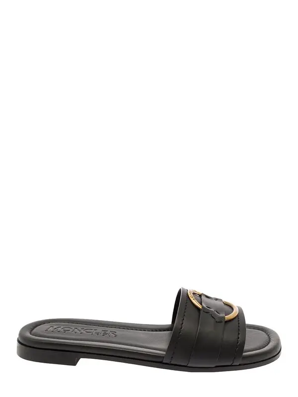 Moncler Leather Slide With Heel And Gold Hardware - Multicolor
