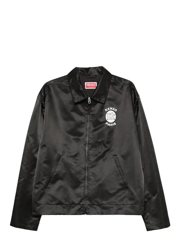 Kenzo Satin Zip-up Jacket With Graphic Print - Black