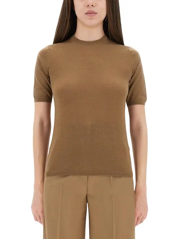 Max Mara Jeric" Short Sleeve Knit Top - Brown