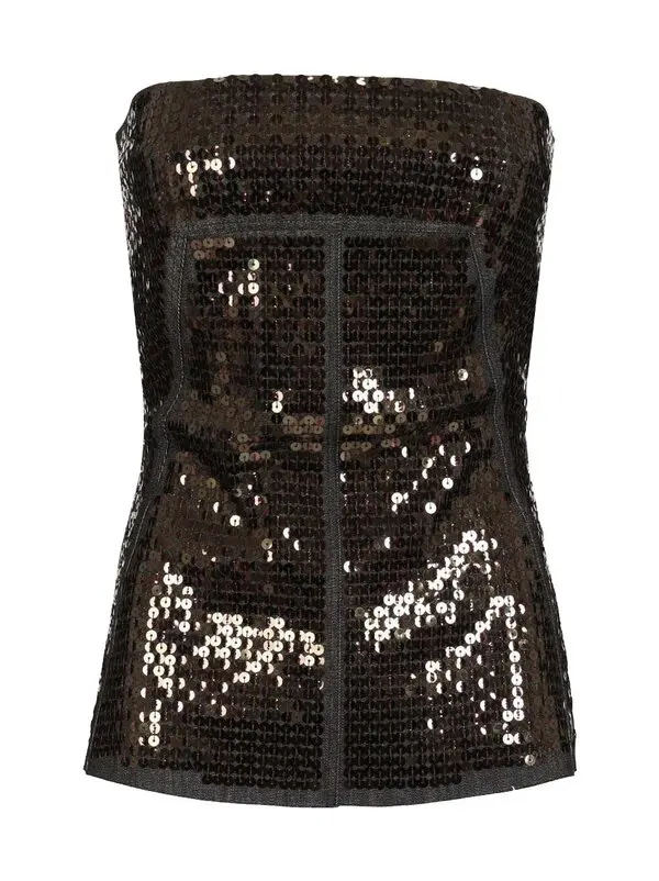 Rick Owens Sequined Denim Bustier Top - Black