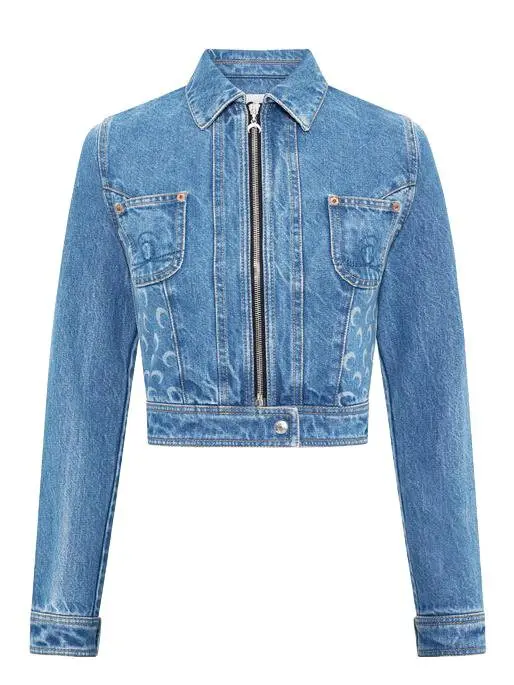 MARINE SERRE Denim Jacket With Moon Print - Blue