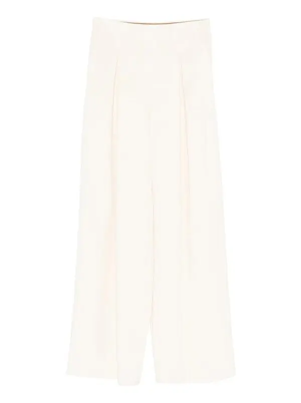 Max Mara Neutral Pleated Silk Palazzo Pants - Cream