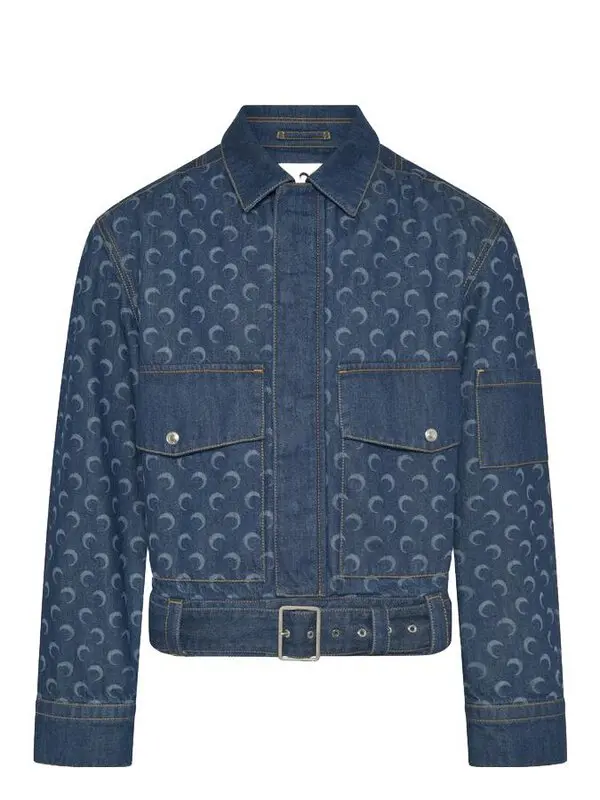 MARINE SERRE Denim Jacket With Crescent Moon Print - Blue