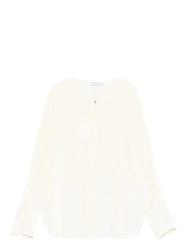 Max Mara Silk Spandex Blend Long Sleeve Blouse - Cream