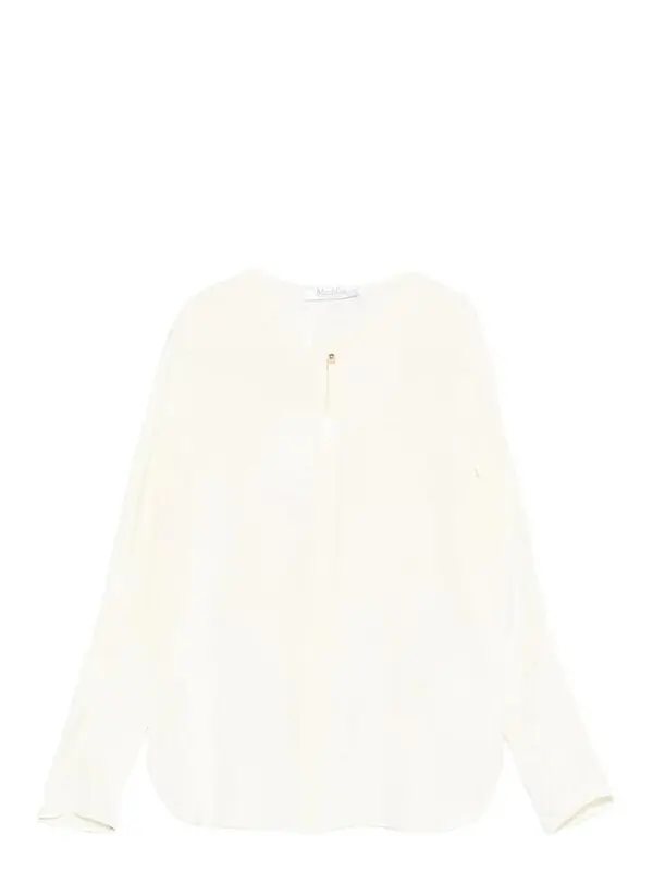 Max Mara Silk Spandex Blend Long Sleeve Blouse - Cream