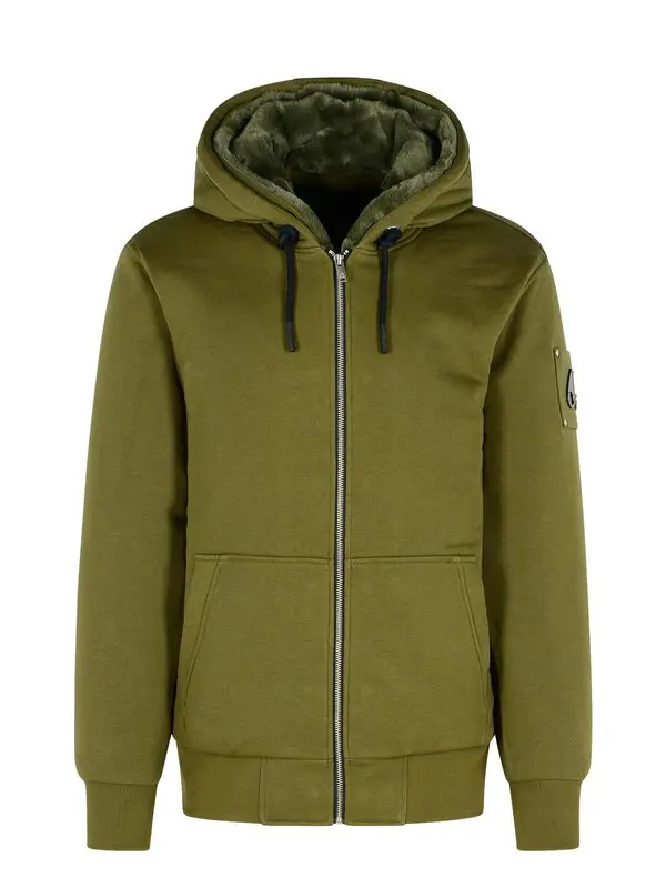 Moose Knuckles Cotton Blend Zip-up Hoodie With Faux Fur Trim - Green