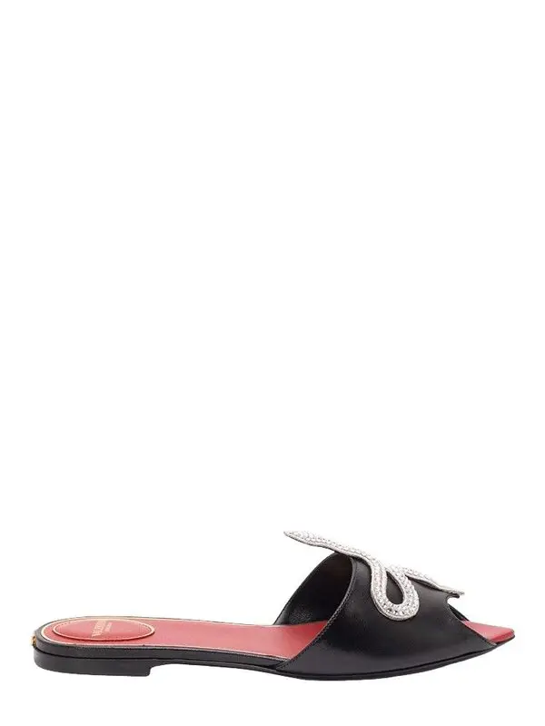 Valentino Garavani Black Goat Skin Embellished Snake Slides - Multicolor