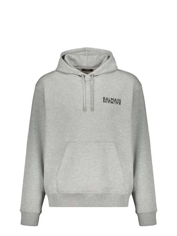 Balmain Logo Motif Cotton Hoodie - Gray