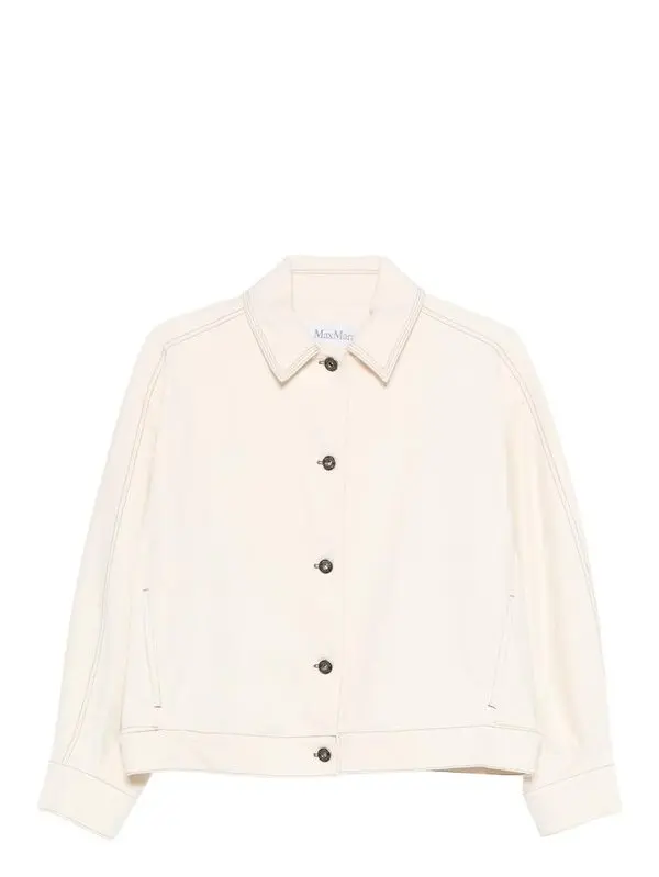 Max Mara Neutral Cotton Blend Jacket With Pointed Collar - Cream