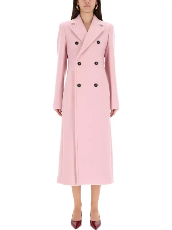 Sportmax Double-breasted Long Coat In Virgin Wool - Pink