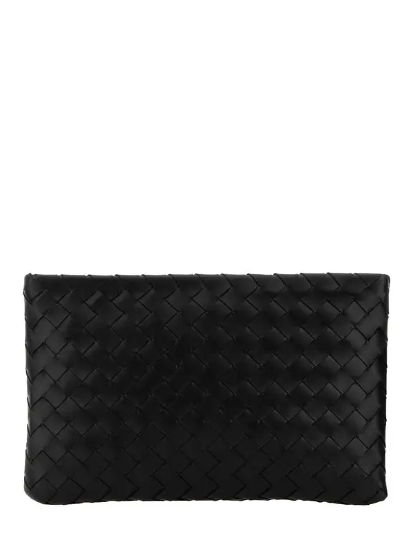 Bottega Veneta Medium Woven Leather Clutch - Black